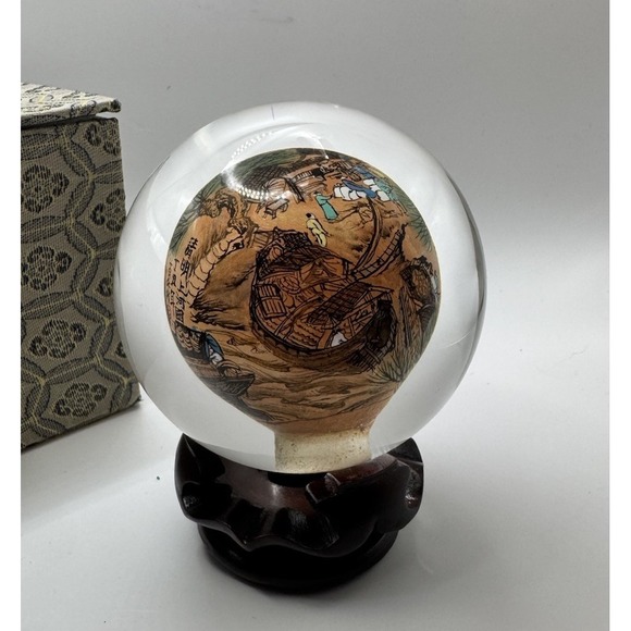 Art | Reverse Painted Glass Globe Paperweight Stand Asian Chinese ...